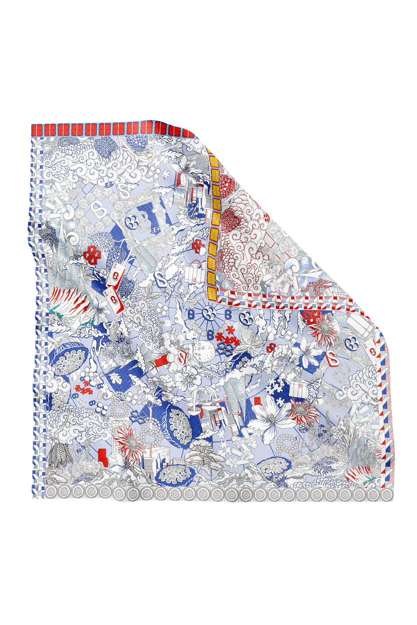 Silk Jacquard Square - Compass Blue & Red – Buttonscarves